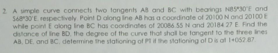 Solved 2. A simple curve connects two tangents AB and BC | Chegg.com