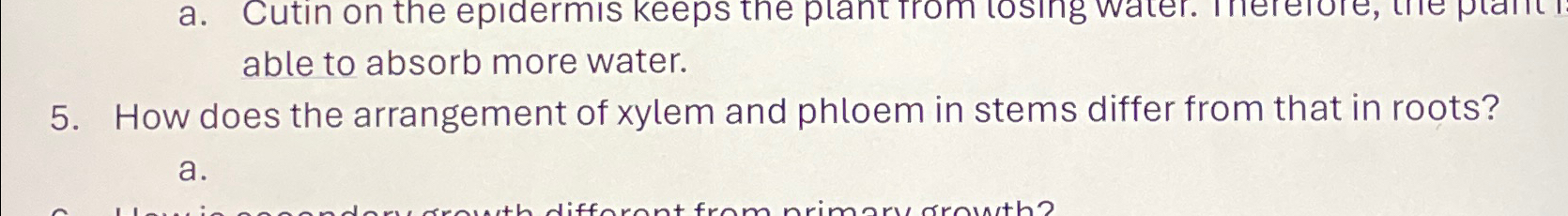 Solved 5. ﻿How does the arrangement of xylem and phloem in | Chegg.com