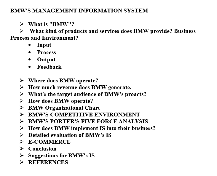 Solved BMW'S MANAGEMENT INFORMATION SYSTEM> ﻿What is "BMW"?> | Chegg.com