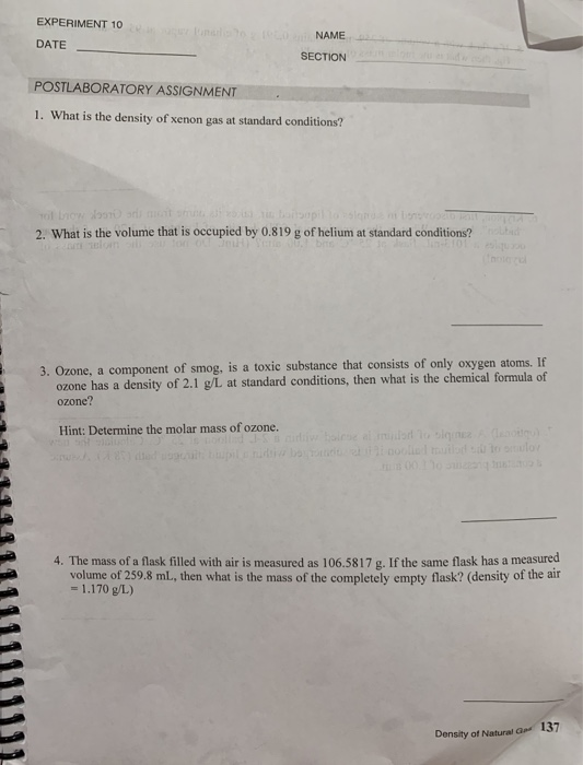 Solved EXPERIMENT 10 DATE NAME POSTLABORATORY ASSIGNMENT 1. | Chegg.com