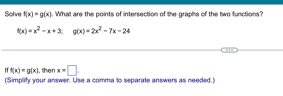 Solved Solve f(x)=g(x). ﻿What are the points of intersection | Chegg.com
