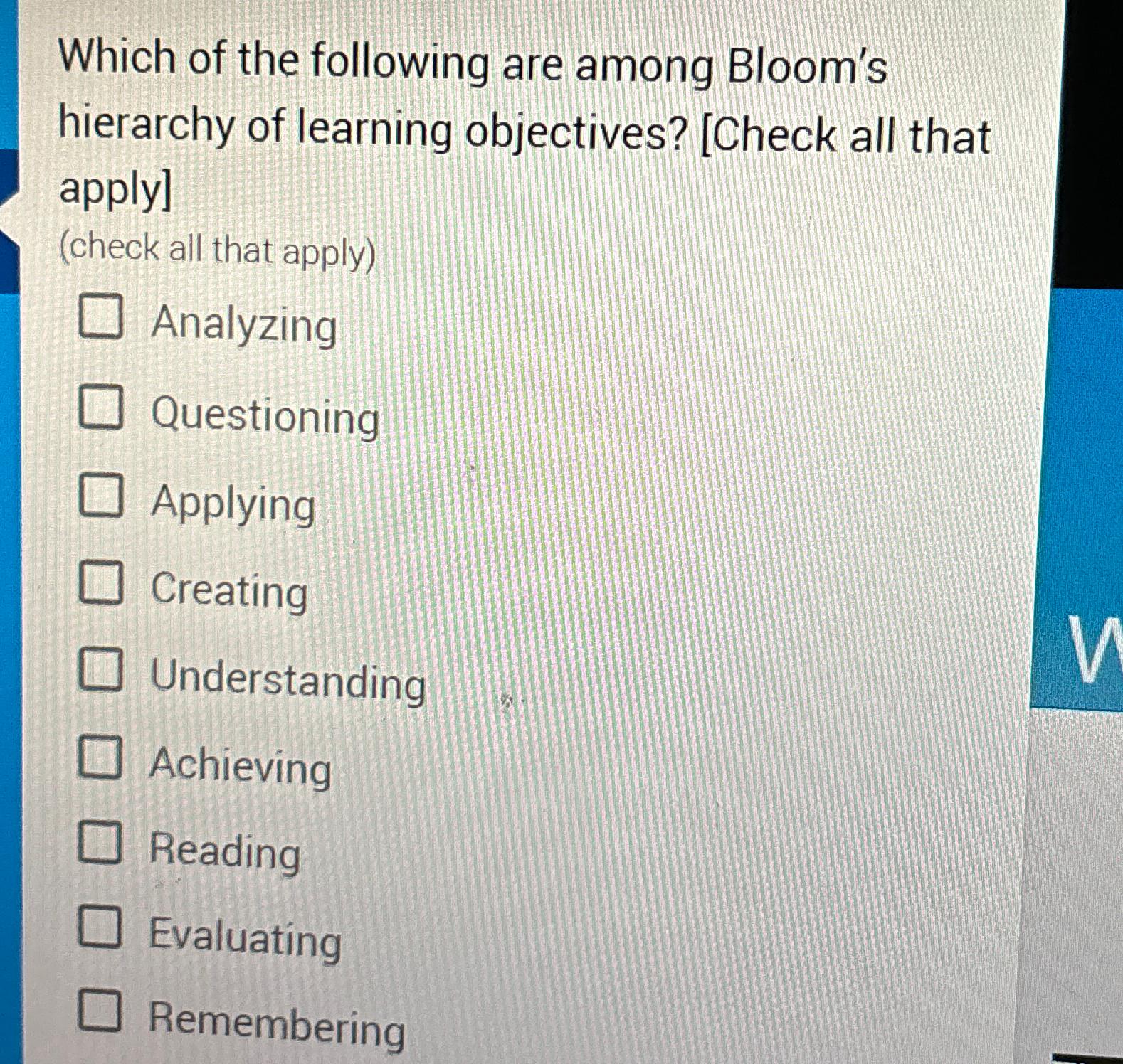 Solved Which of the following are among Bloom's hierarchy of | Chegg.com