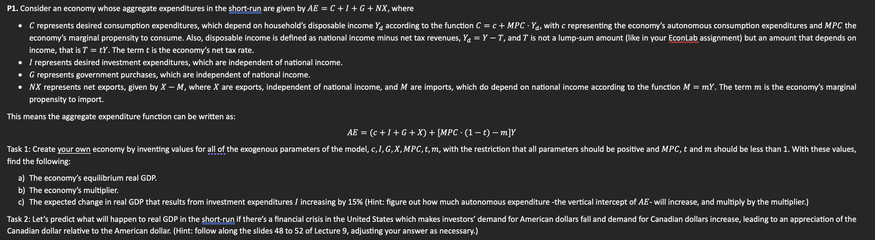 Solved P1. ﻿Consider an economy whose aggregate expenditures | Chegg.com