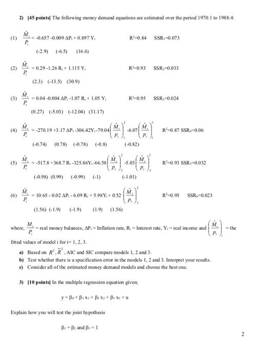 2) 145 points. The following money demand equations | Chegg.com
