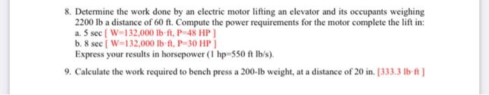 Solved 8. Determine the work done by an electric motor | Chegg.com