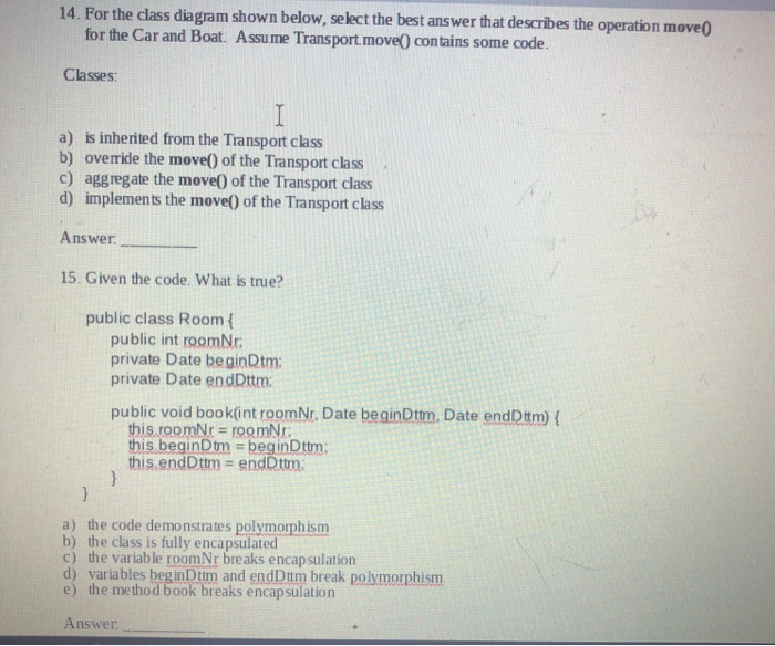 14. For the class diagram shown below, select the | Chegg.com