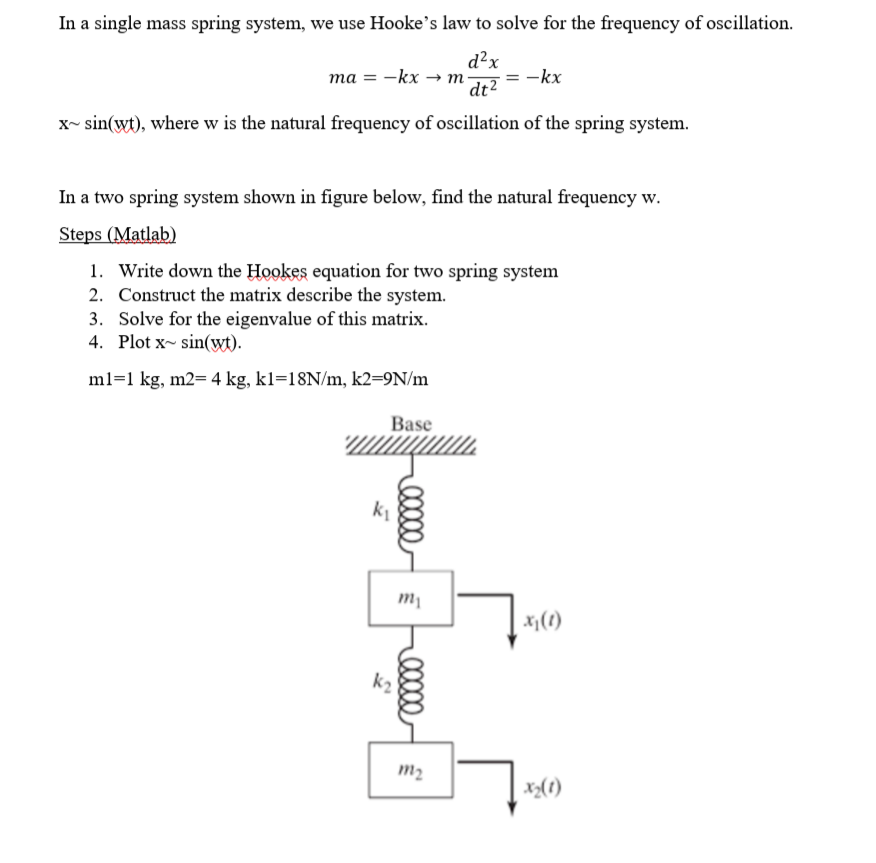 Solved In a single mass spring system, we use Hooke's law to | Chegg.com