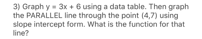 Solved 3) Graph y = 3x + 6 using a data table. Then graph | Chegg.com
