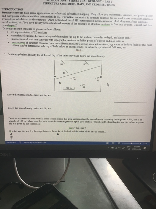 Solved 3005 RAL GEOLOGY-LAB 2 STRUCTURE CONTOURS, MAPS, AND | Chegg.com