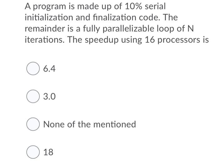 Solved A program is made up of 10% serial initialization and | Chegg.com