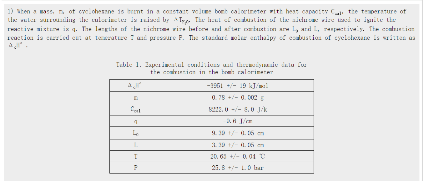 Solved When a mass, m, ﻿of cyclohexane is burnt in a | Chegg.com