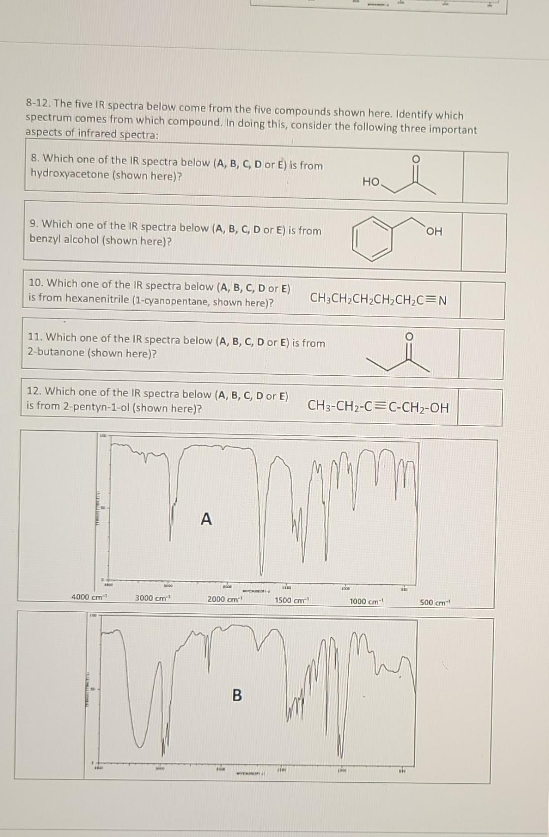 Solved 8-12. The five IR spectra below come from the five | Chegg.com