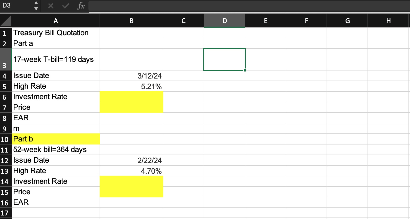 Solved 1 ﻿Treasury Bill Quotation2 ﻿Part a3 17-week | Chegg.com