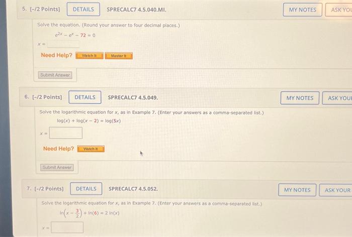 Solved Solve the equation. (Round your answer to four | Chegg.com
