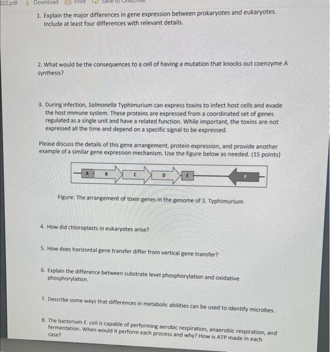 1. Explain the major differences in gene expression | Chegg.com