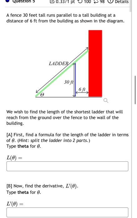 Solved A fence 30 feet tall runs parallel to a tall building | Chegg.com