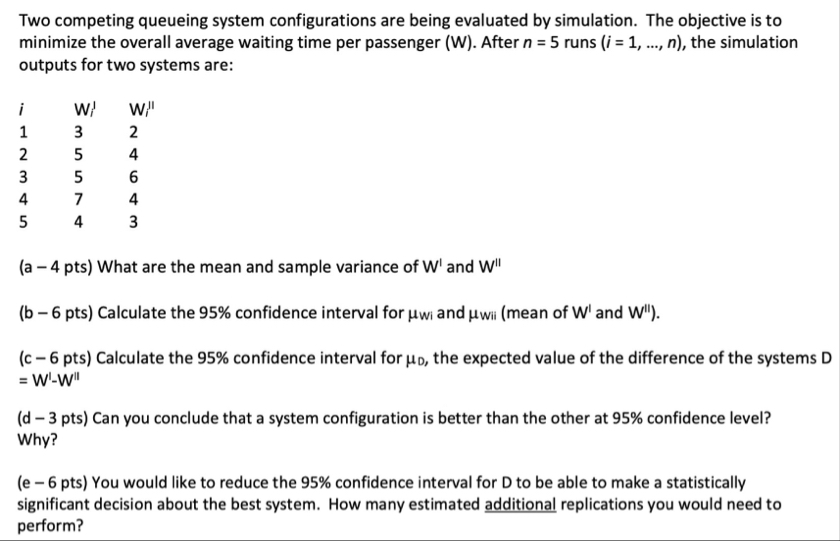 Solved Two competing queueing system configurations are | Chegg.com