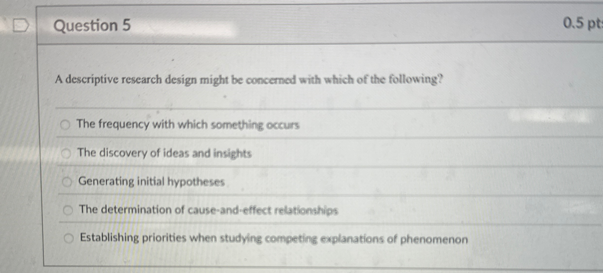 Solved Question 5A descriptive research design might be | Chegg.com