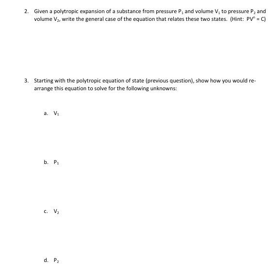 Solved 2. Given a polytropic expansion of a substance from | Chegg.com