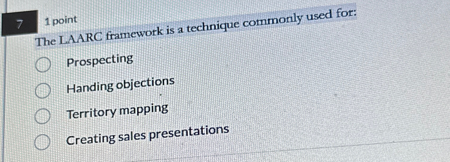 Solved 1 ﻿pointThe LAARC framework is a technique commonly | Chegg.com