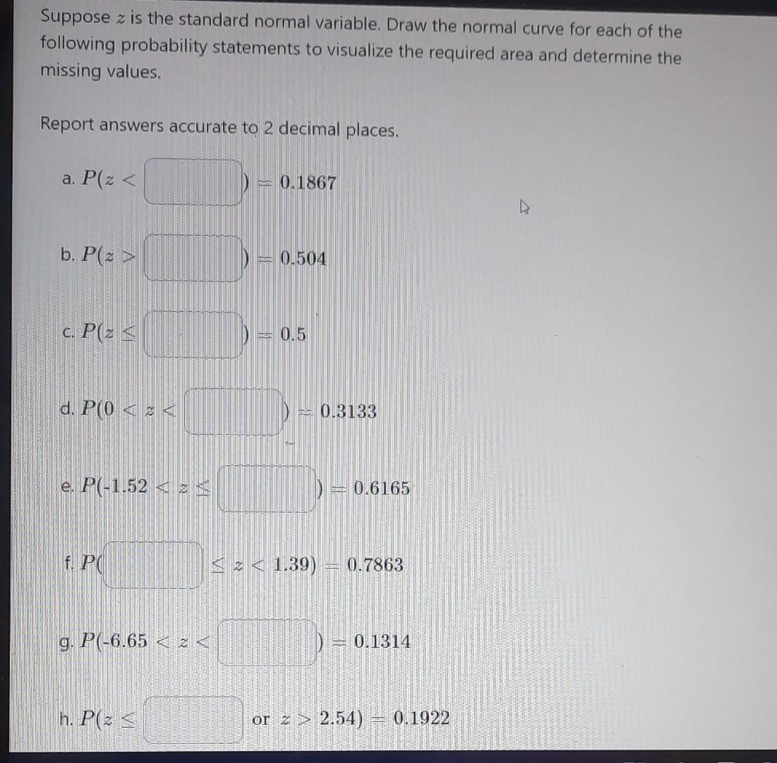 Solved Suppose z is the standard normal variable, Draw the | Chegg.com