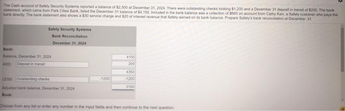 Solved The Cash account of Safety Security Systems reported | Chegg.com