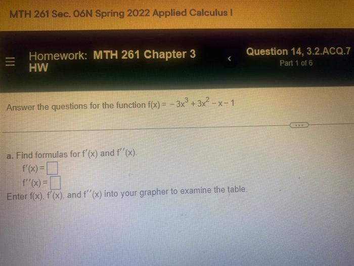 Solved MTH 261 Sec. O6N Spring 2022 Applied Calculus I | Chegg.com