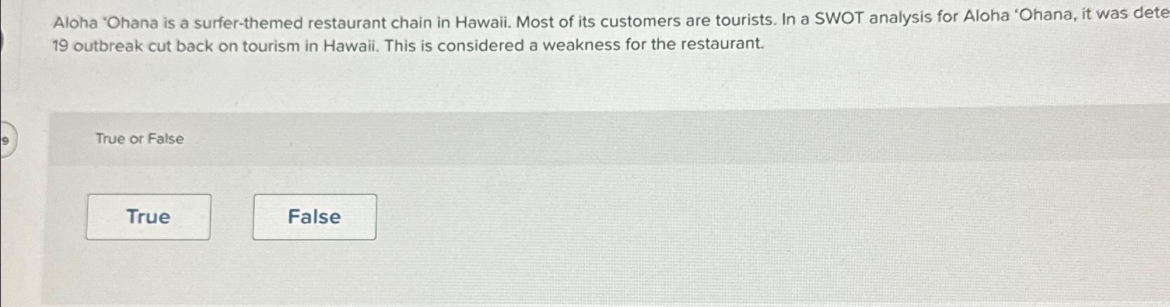 Solved Aloha "Ohana is a surfer-themed restaurant chain in | Chegg.com
