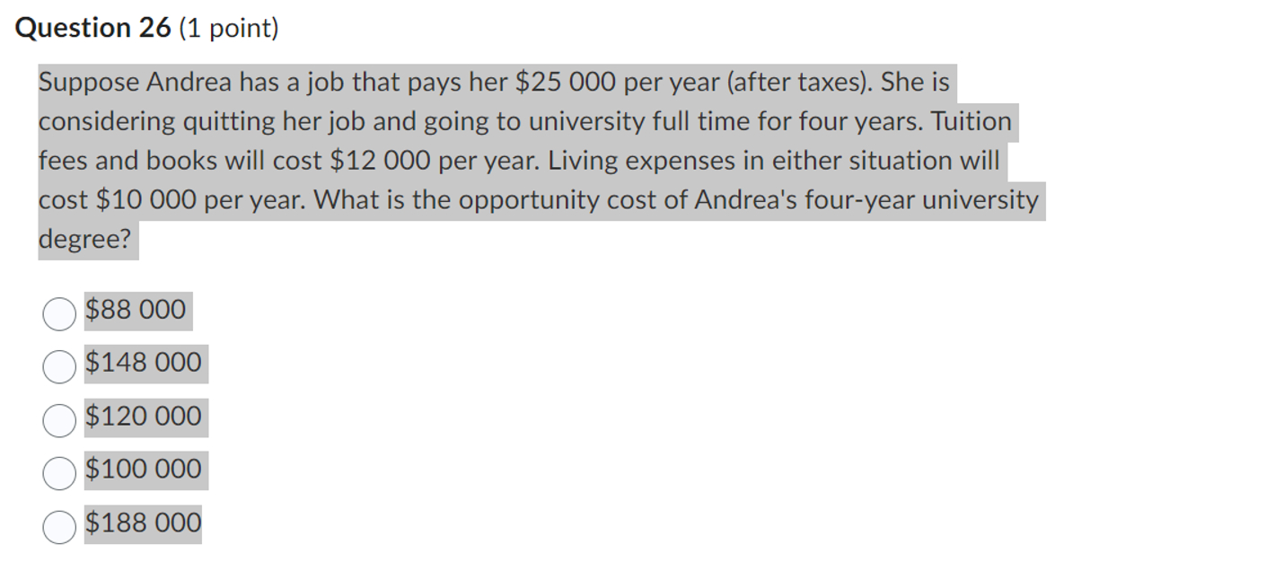Solved Question 26 (1 ﻿point)Suppose Andrea has a job that | Chegg.com