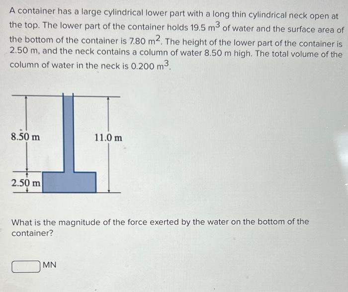 Solved A container has a large cylindrical lower part with a | Chegg.com