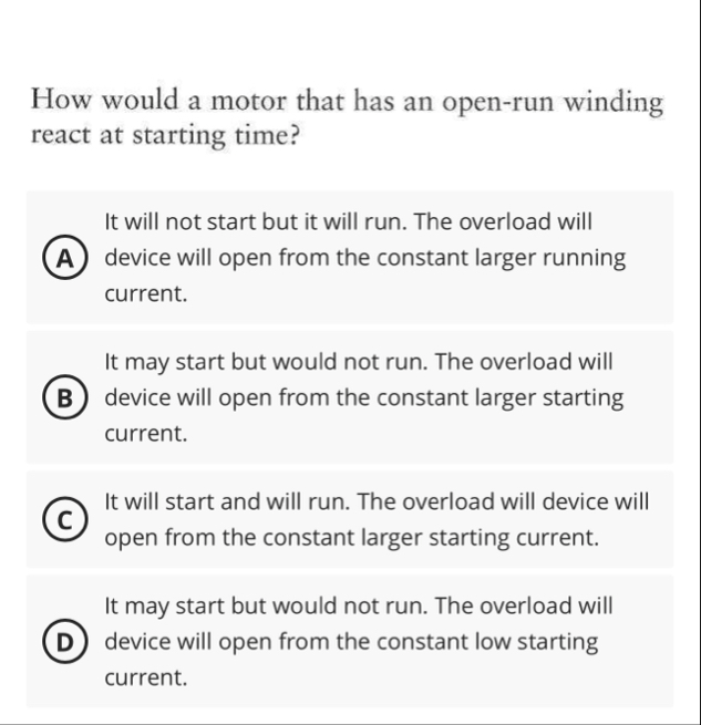 Solved How would a motor that has an open-run winding react | Chegg.com