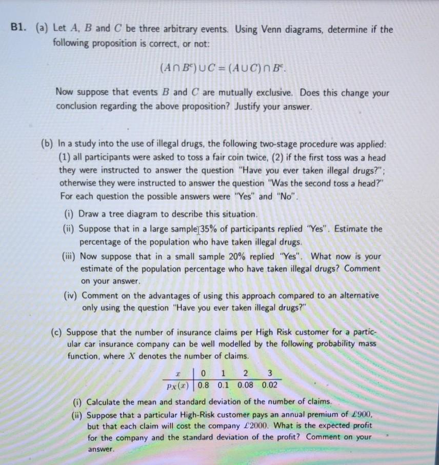 Solved B1. (a) Let A, B and C be three arbitrary events. | Chegg.com