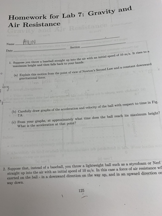 Solved Homework for Lab 7: Gravity and Air Resistance | Chegg.com
