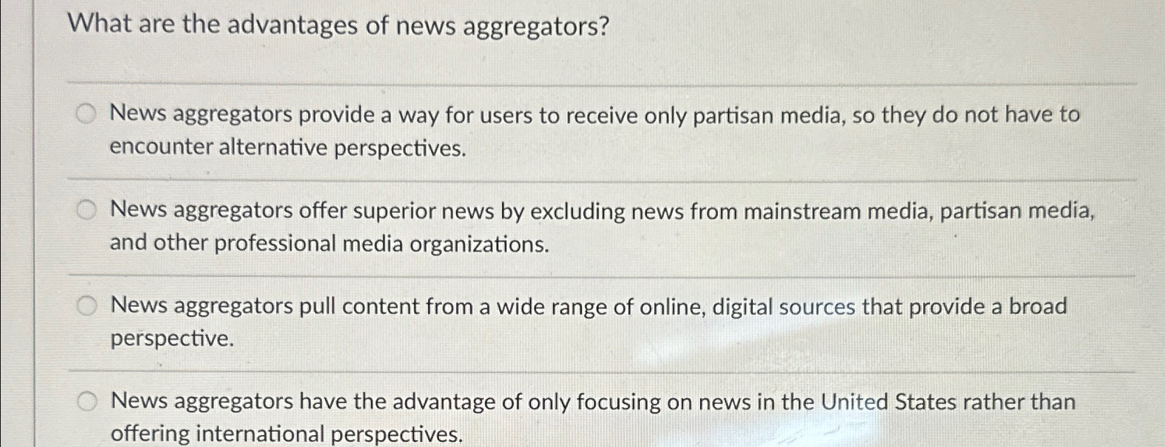 Solved What are the advantages of news aggregators?News | Chegg.com