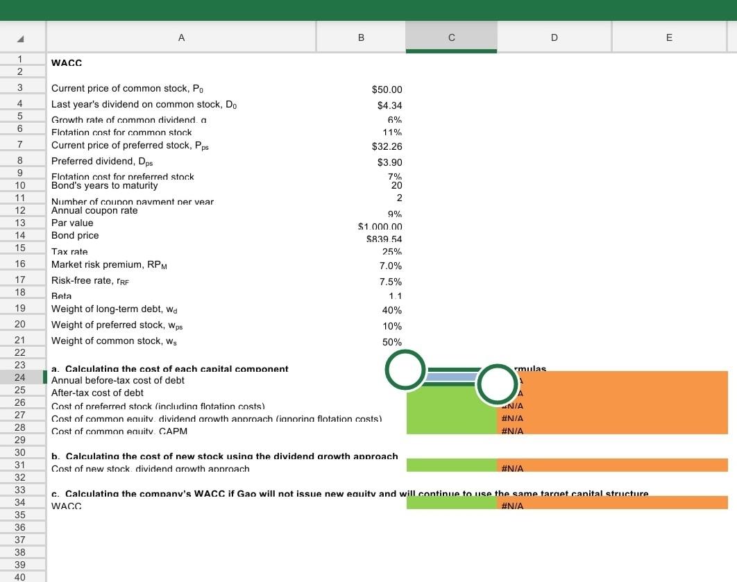 Solved Excel Activity: WACC Start with the partial model in | Chegg.com