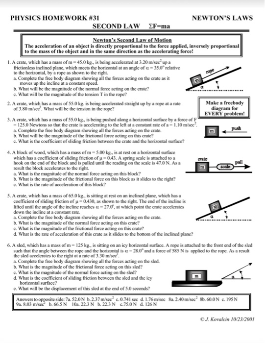 Solved NEWTON'S LAWS PHYSICS HOMEWORK #31 SECOND LAW F=ma | Chegg.com