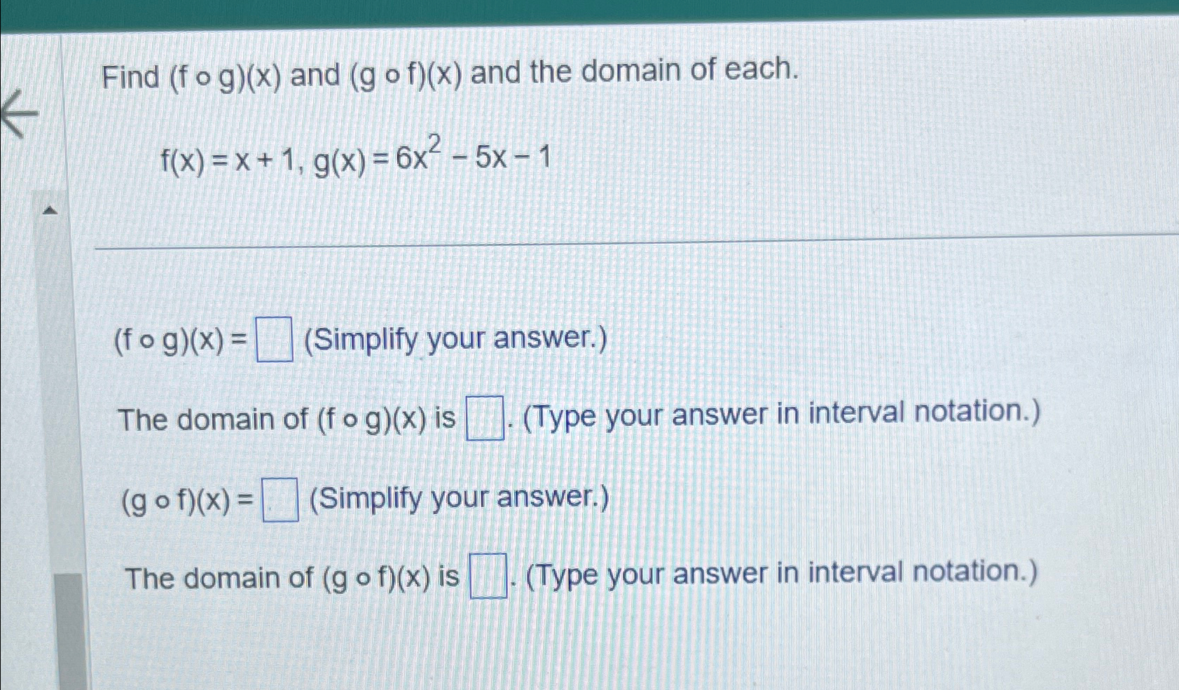 Solved Find (f@g)(x) ﻿and (g@f)(x) ﻿and the domain of | Chegg.com