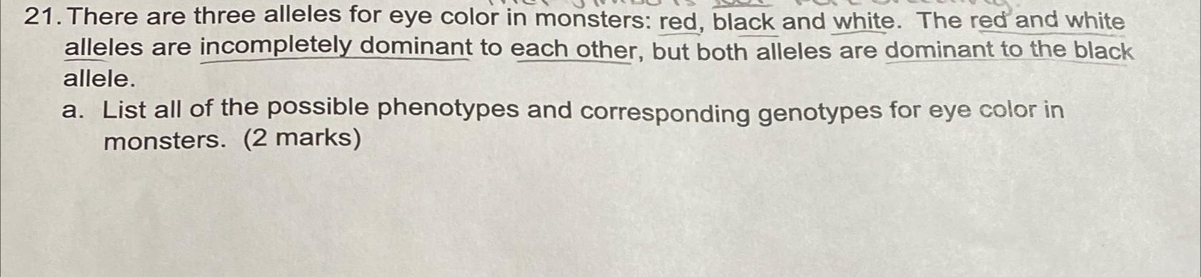 Solved There are three alleles for eye color in monsters: | Chegg.com