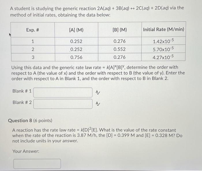 Solved A student is studying the generic reaction 2A(aq) + | Chegg.com