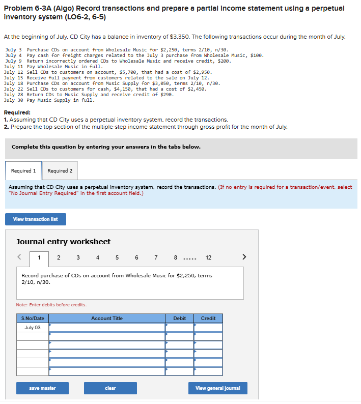 Solved Problem 6-3A (Algo) ﻿Record transactlons and prepare | Chegg.com
