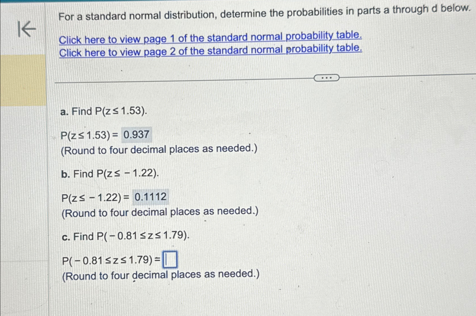 Solved For a standard normal distribution, determine the | Chegg.com