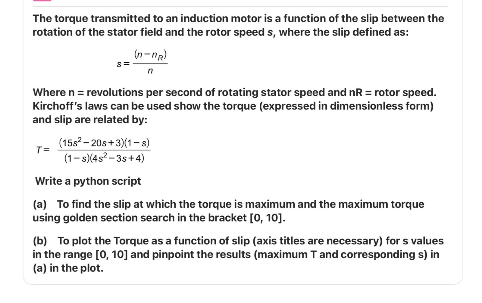 Solved The torque transmitted to an induction motor is a | Chegg.com