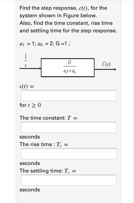 Solved Find the step response, c(t), for the system shown in | Chegg.com