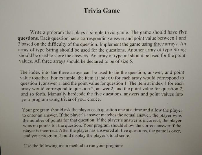 Solved Trivia Game Write a program that plays a simple | Chegg.com