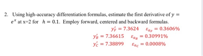 Solved 2. Using high-accuracy differentiation formulas, | Chegg.com