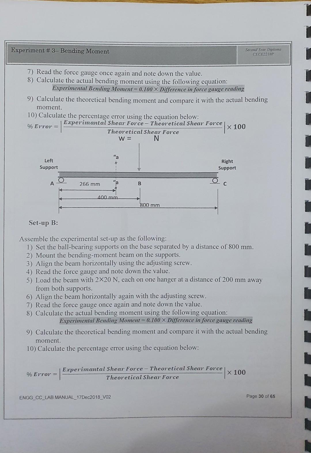 Solved Experiment #3 Bending Moment Second Year Diploma | Chegg.com