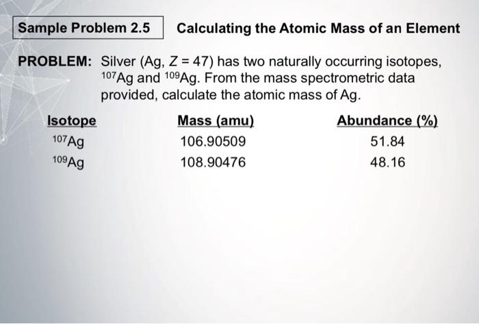 Solved Calculating the Atomic Mass of an Element PROBLEM: | Chegg.com