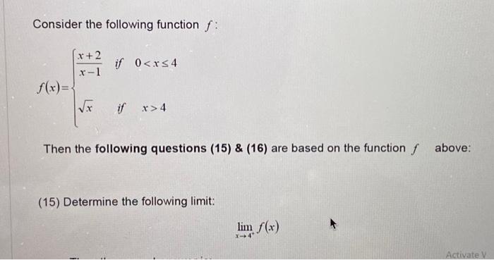 Solved Consider the following function f : f(x)={x−1x+2x if | Chegg.com