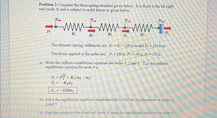 Solved Problem 2: Consider the three-spring structure given | Chegg.com