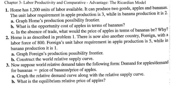 Solved The unit labor requirement in apple production is 3 , | Chegg.com
